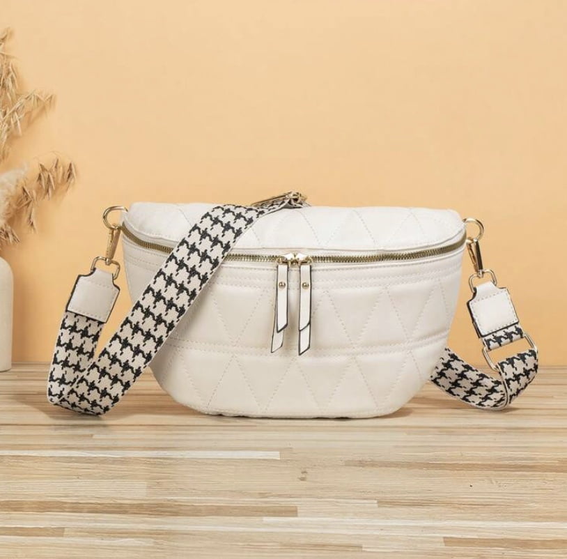 Beige Geometric Single Zip Mega BB - Beefab Accessories